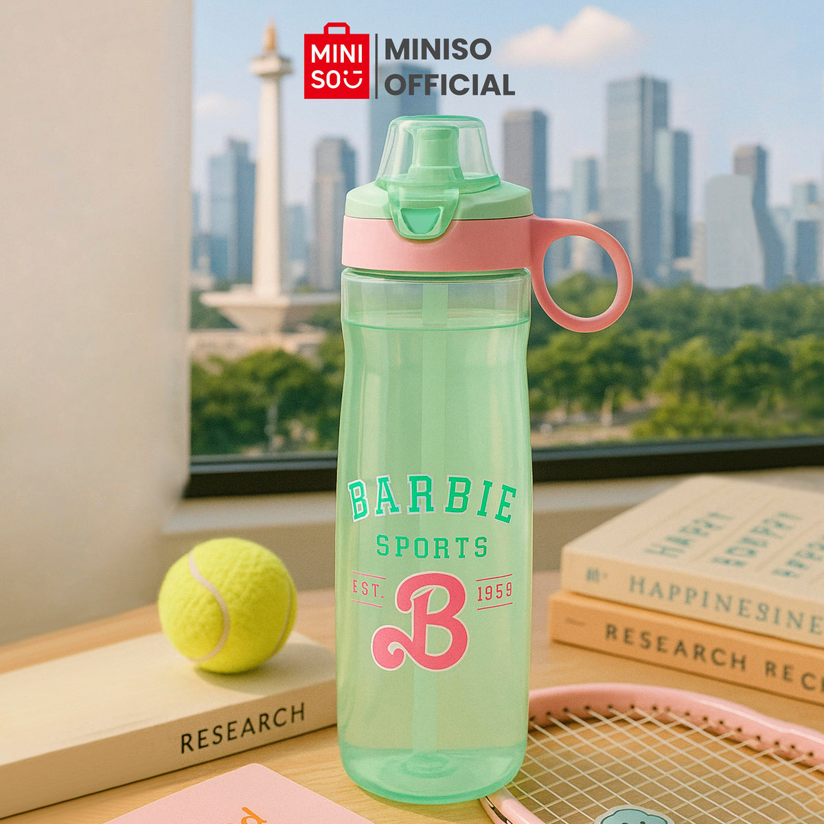 Miniso Barbie Collection Plastic Bottle with Handle & Straw 1000mL Tum ...