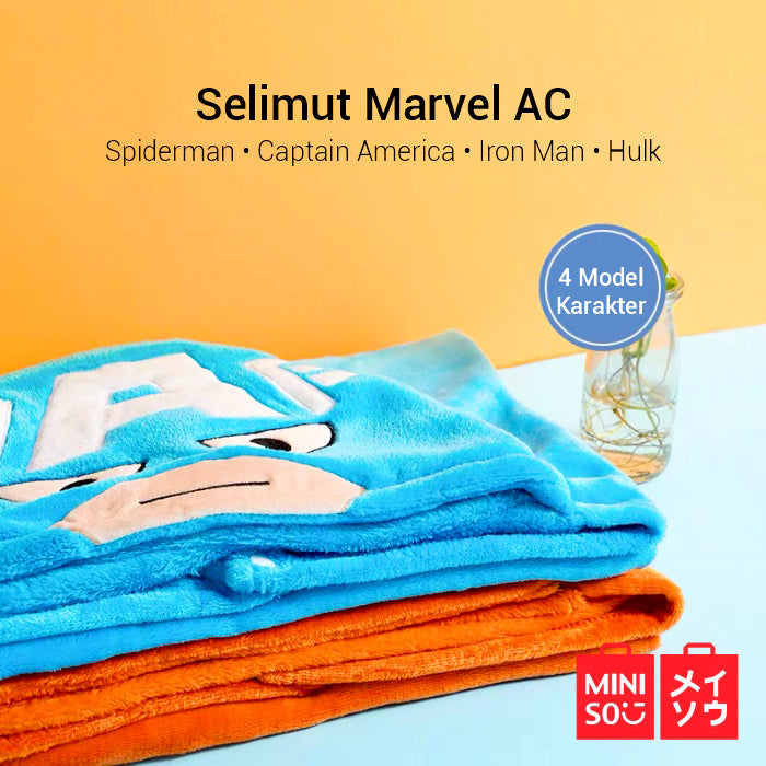 MINISO MARVEL Selimut homeliving lucu Spider man/ Iron Man/ Hulk/ Capt ...